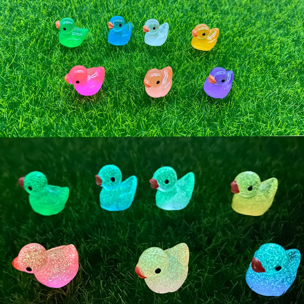 AWAWEELON 100 Pcs Luminous Tiny Ducks Mini Resin Ducks Miniature Duck Figures Micro Dollhouse Duck Accessories for DIY Micro Landscape Fairy Garden Dollhouse