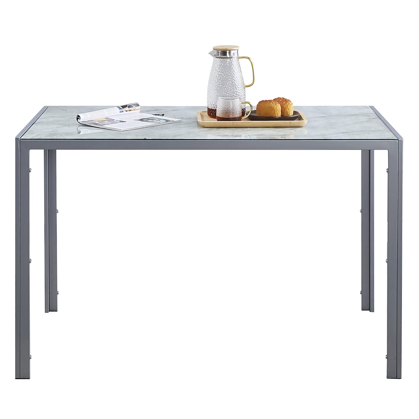 Paonne 5-Pieces Marble Effect Dining Room Set for 4, Contemporary Kitchen Table and Upholstered Chairs Set for Kitchen/Dinette/Restaurant/Apartment and Small Space