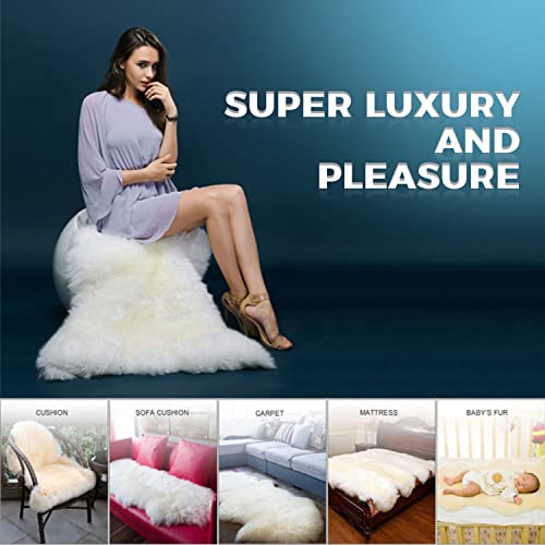 WL&ALLEN Large Sheepskin Rug Genuine Thick and Lush 3 Inch Pile,Luxury Australian Pelts |Large Sheepskin Wool Area Rugs (Large Single Pelt 2'6" x 3'7",Light Brown)…