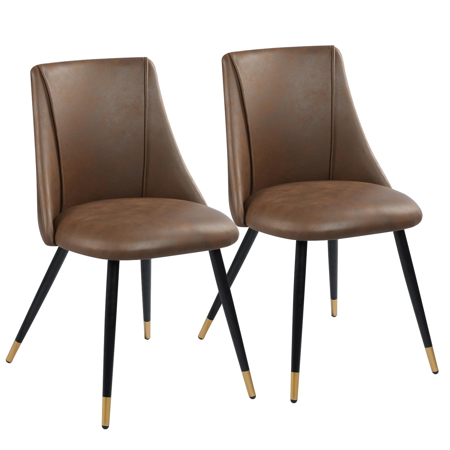 FurnitureR Dining Chairs Set of 2 Modern Upholstered Accent Chairs with Soft Seat/Metal Legs Kitchen Side Chairs for Kitchen Dining Room Waiting Reception Room, Faux Leather, Brown