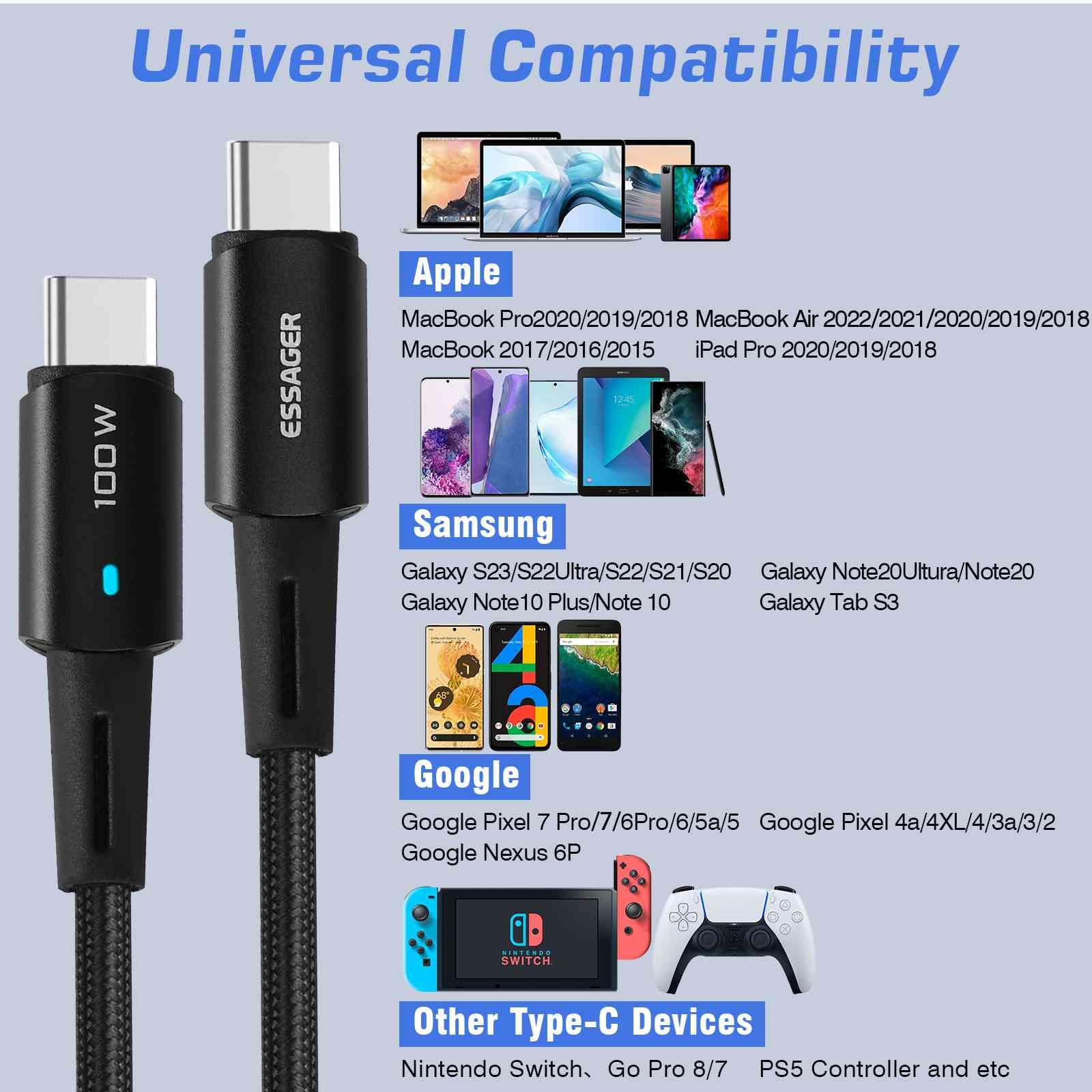 UrbanX USB C to USB C Cable 6.6ft 100W, 2Pack, USB 2.0 Type C Charging Cable Fast Charge for Microsoft Surface Duo 2, iPad Pro 2020, iPad Air 4,Pixel, Switch, LG, and More (Black)
