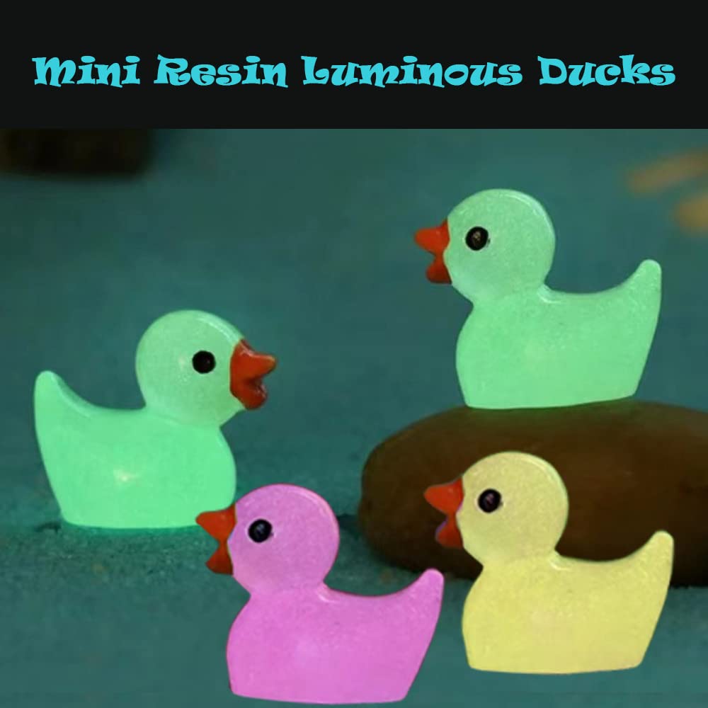 AWAWEELON 100 Pcs Luminous Tiny Ducks Mini Resin Ducks Miniature Duck Figures Micro Dollhouse Duck Accessories for DIY Micro Landscape Fairy Garden Dollhouse