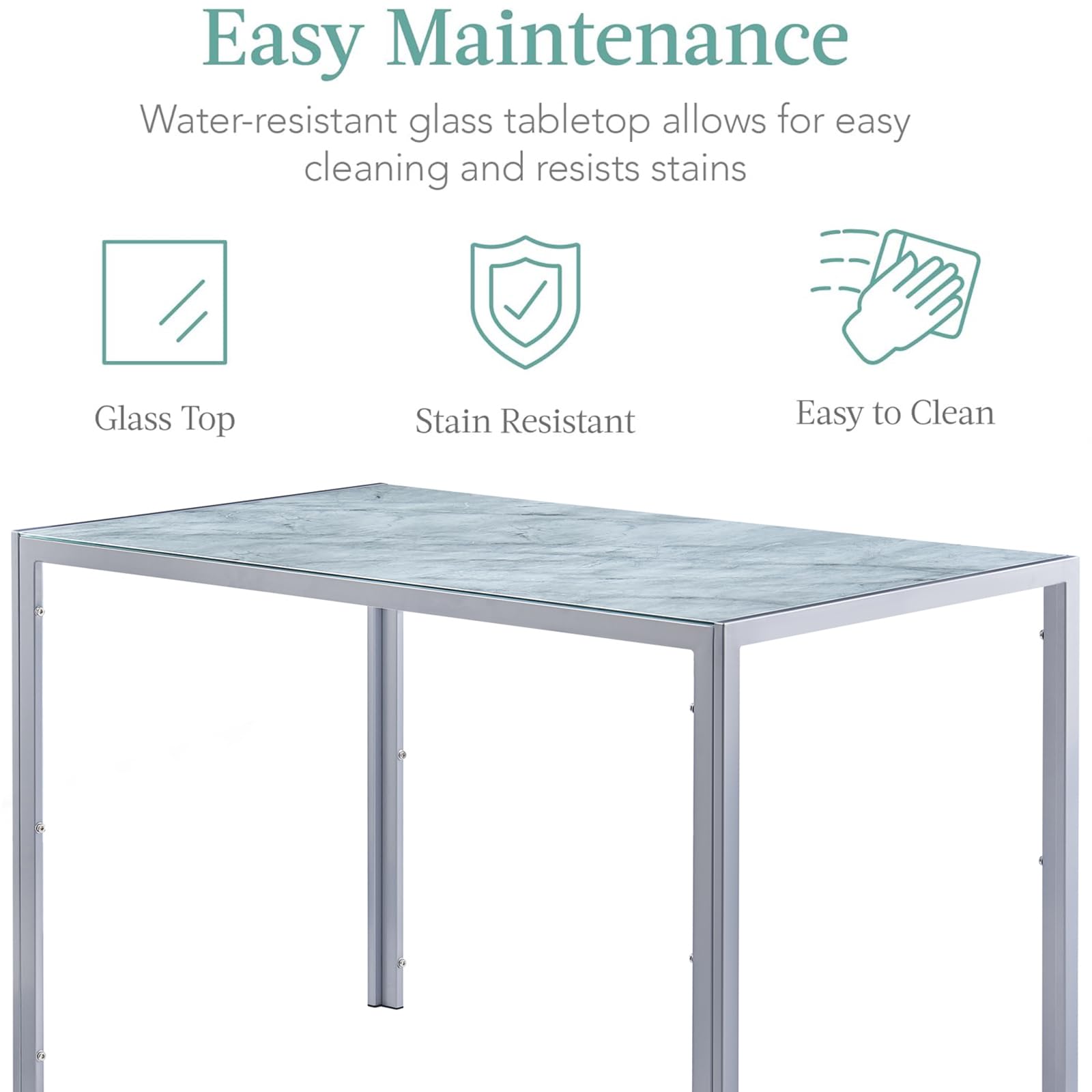 Paonne 5-Pieces Marble Effect Dining Room Set for 4, Contemporary Kitchen Table and Upholstered Chairs Set for Kitchen/Dinette/Restaurant/Apartment and Small Space