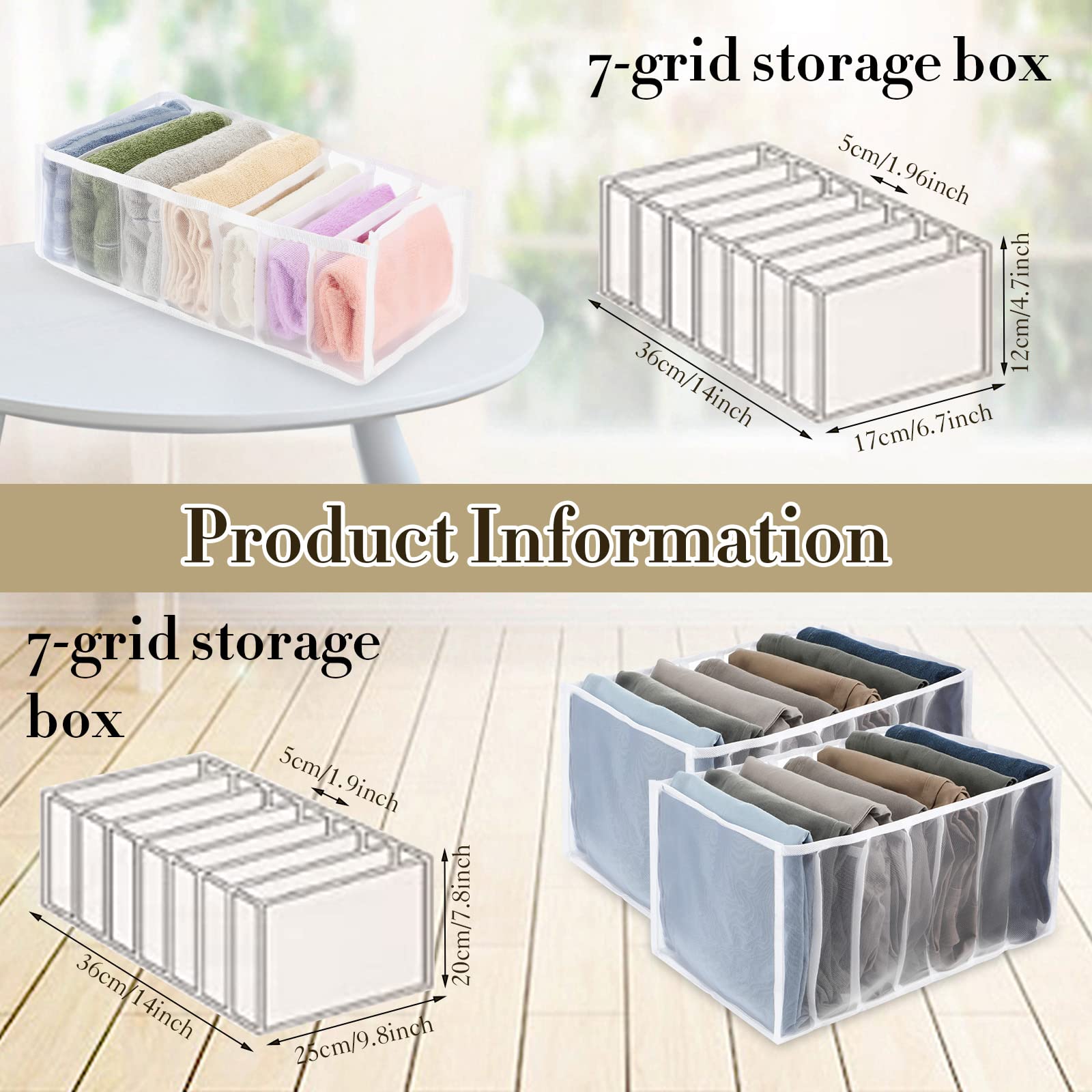 Tatuo 30 Pcs Wardrobe Clothes Organizer Closet Organizers and Storage Drawer Organizers for Clothing Foldable Mesh Dividers Storage for Jeans, Trousers, T Shirts and Skirts, 7 Grid, Large and Small