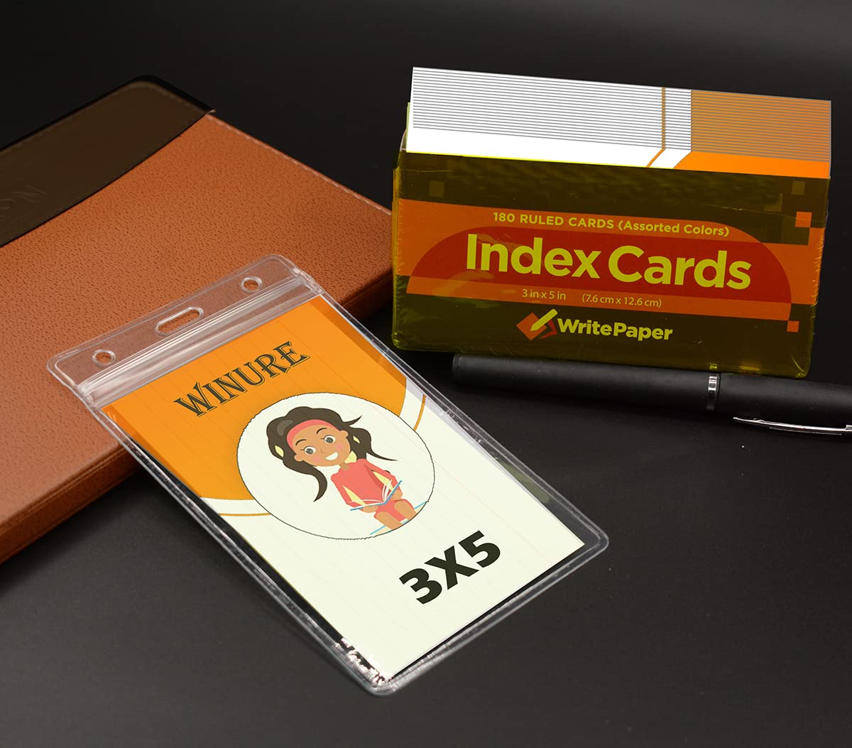 WINURE 100 Pack Vinyl ID Badge Holders (Fit 3x5 inch Inserts), Waterproof, Clear Plastic, Premium Quality, Heavy-Duty, Vertical Hanging Card Holder with Zipper, Durable Nametag Holders