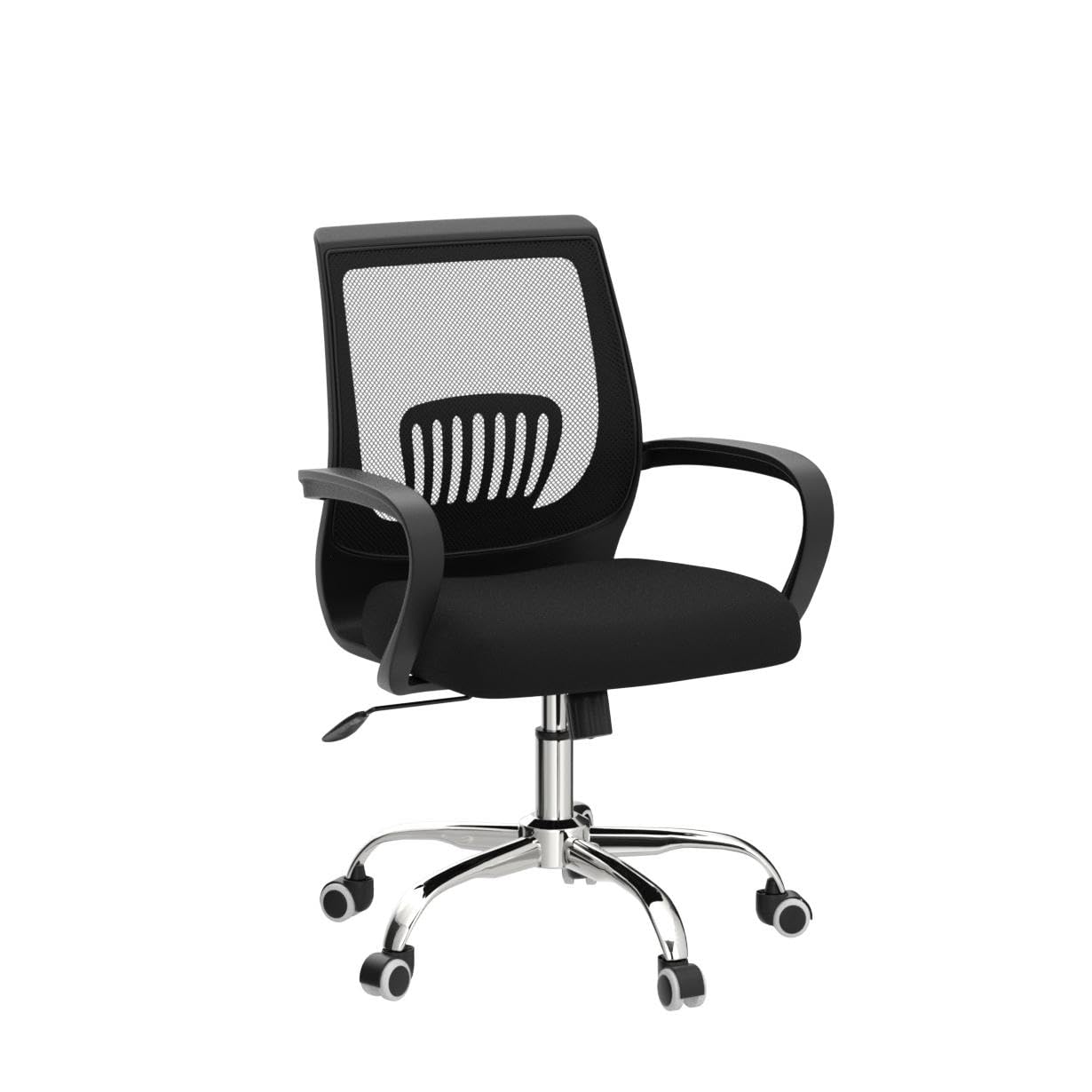 Black Office Desk Chairs with Lumbar Support, armrests Black Mesh Ergonomic Computer Chair can Lift and 360°Swivel, Made of Silver Aluminum Legs