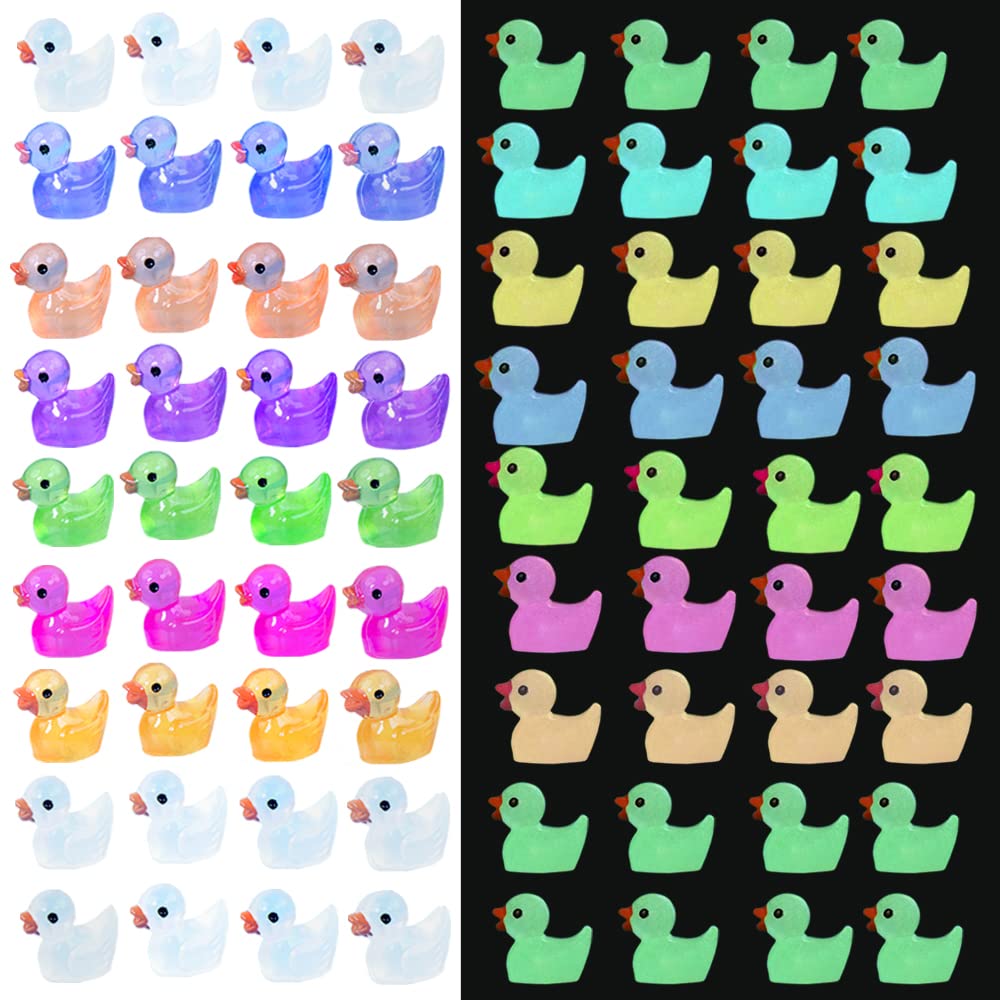 AWAWEELON 100 Pcs Luminous Tiny Ducks Mini Resin Ducks Miniature Duck Figures Micro Dollhouse Duck Accessories for DIY Micro Landscape Fairy Garden Dollhouse