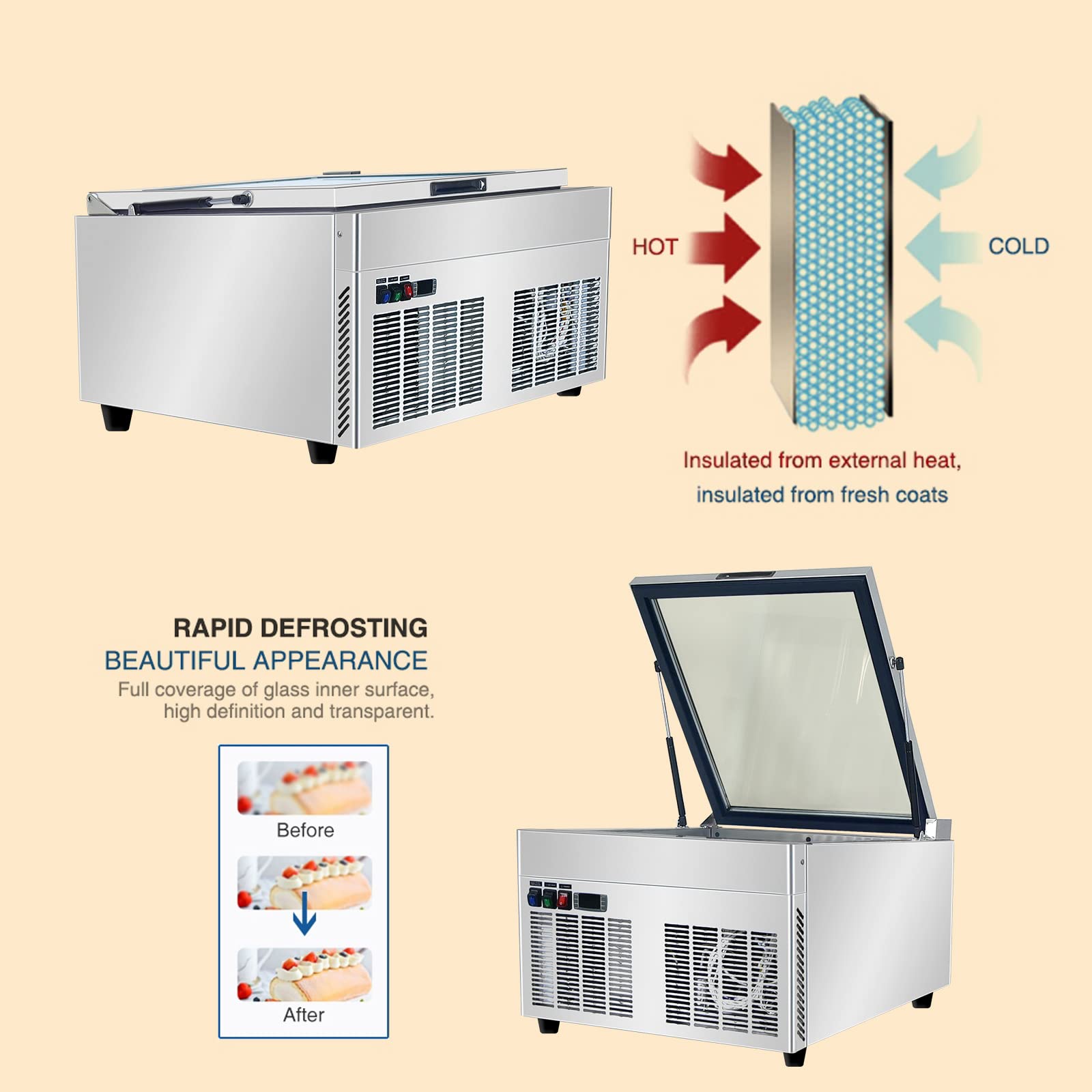 Kolice Commercial Tabletop Ice Cream Showcase Freezer, Countertop Ice Cream Display Freezer, Desktop Ice Cream Showcase with 9 Drums/6 Pans
