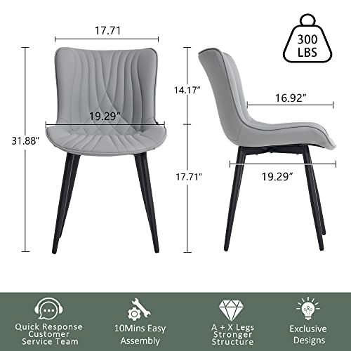 YOUTASTE Grey Dining Chairs Set of 2 Faux Leather Upholstered Kitchen Dining Room Chairs Mid Century Modern Metal Legs Chairs High Back for Kitchen Restaurant Living Room Bedrooms