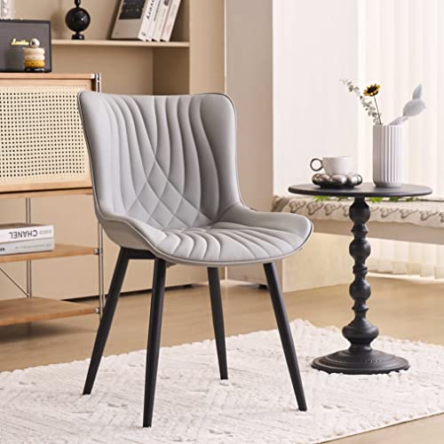 YOUTASTE Grey Dining Chairs Set of 2 Faux Leather Upholstered Kitchen Dining Room Chairs Mid Century Modern Metal Legs Chairs High Back for Kitchen Restaurant Living Room Bedrooms
