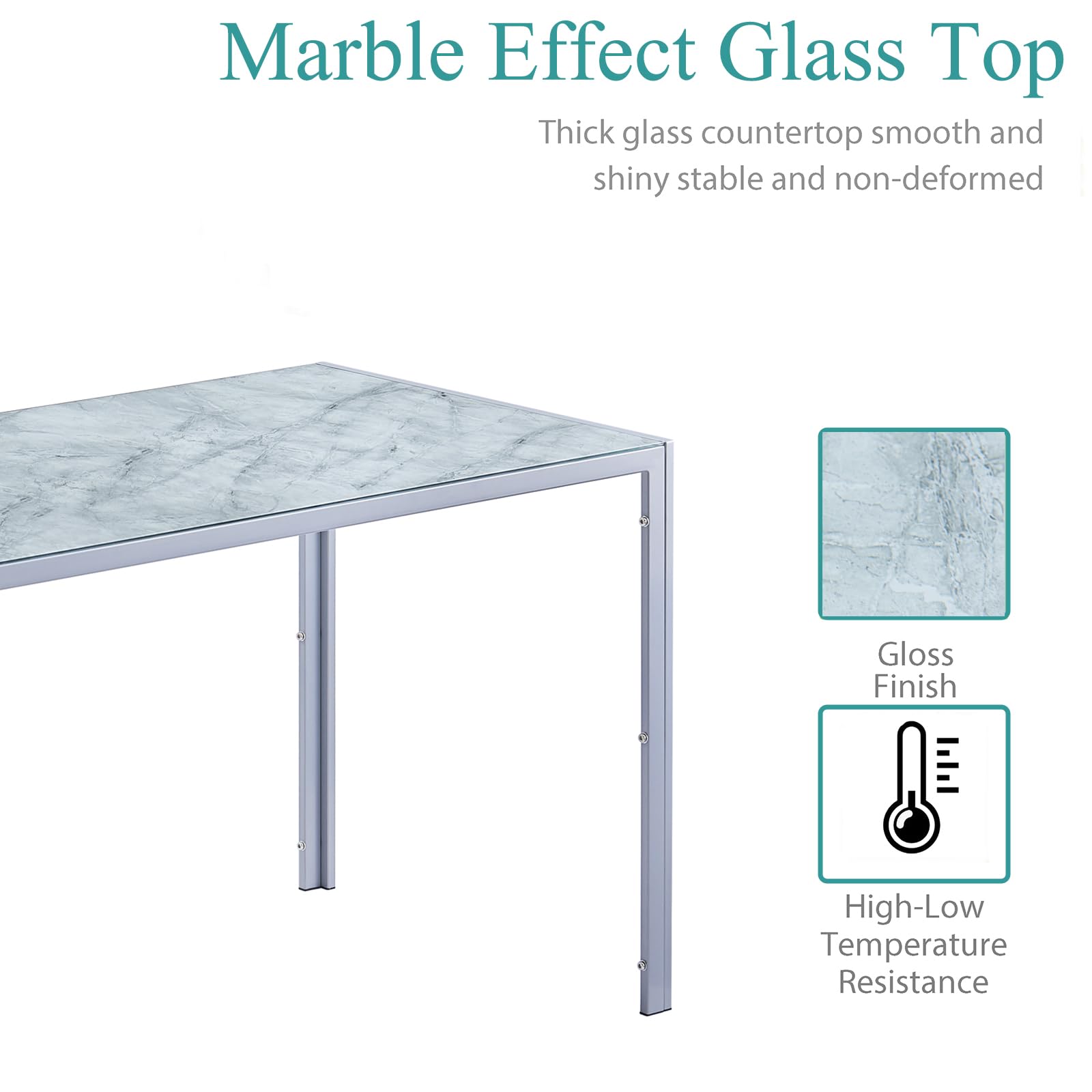 Paonne 5-Pieces Marble Effect Dining Room Set for 4, Contemporary Kitchen Table and Upholstered Chairs Set for Kitchen/Dinette/Restaurant/Apartment and Small Space