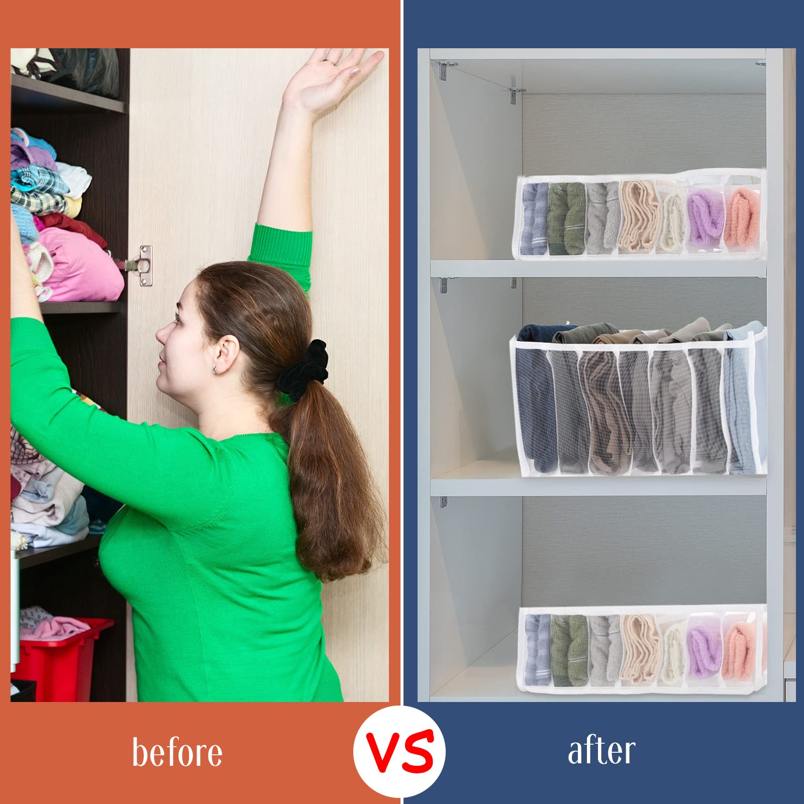 Tatuo 30 Pcs Wardrobe Clothes Organizer Closet Organizers and Storage Drawer Organizers for Clothing Foldable Mesh Dividers Storage for Jeans, Trousers, T Shirts and Skirts, 7 Grid, Large and Small