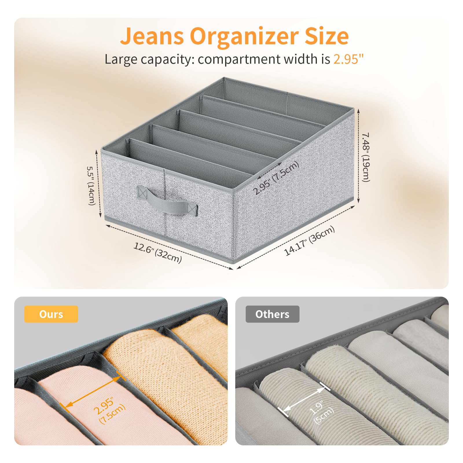 DIMJ Wardrobe Clothes Organizer, Fabric Drawer Organizer Clothes, Pants Jeans Sweater Organizer for Closet, Foldable Closet Storage Organizers, 5 Grids Clothing Drawer Organizers, 4 Pack Ash Grey
