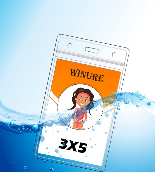 WINURE 50 Pack Vinyl ID Badge Holders (Fit 3x5 inch Inserts), Waterproof, Clear Plastic, Premium Quality, Heavy-Duty, Vertical Hanging Card Holder with Zipper, Durable Nametag Holders