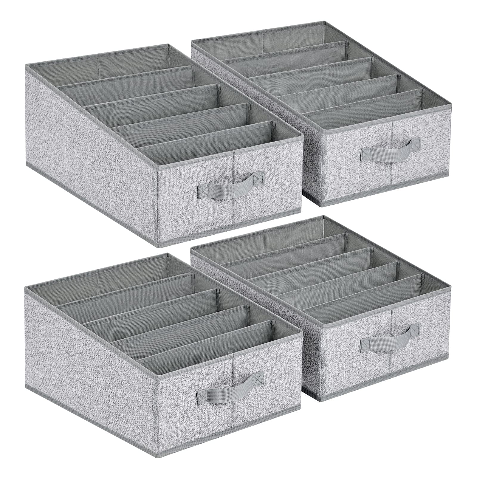 DIMJ Wardrobe Clothes Organizer, Fabric Drawer Organizer Clothes, Pants Jeans Sweater Organizer for Closet, Foldable Closet Storage Organizers, 5 Grids Clothing Drawer Organizers, 4 Pack Ash Grey