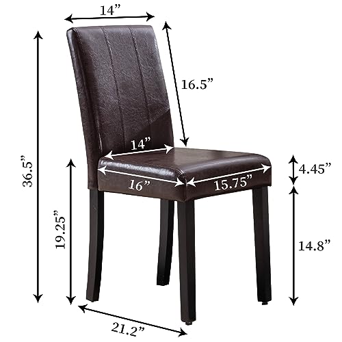 CRECQ Upholstered Dining Chairs Set of 2 PU Leather Living Room & Dining Room Chairs,Modern Kitchen Armless Side Parsons Chair with Solid Wood Legs,Brown