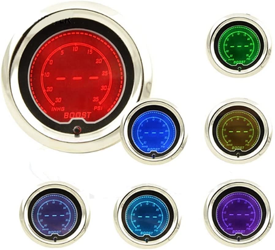 LEVANLIGHT Black 7 Color LED Display 30 PSI Turbo Boost/Vacuum Gauge Kit for Car Truck | 7 Adjustable Color LED | Dual Digital Analog Output | 2-1/16" 52mm