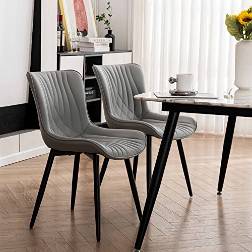 YOUTASTE Grey Dining Chairs Set of 2 Faux Leather Upholstered Kitchen Dining Room Chairs Mid Century Modern Metal Legs Chairs High Back for Kitchen Restaurant Living Room Bedrooms