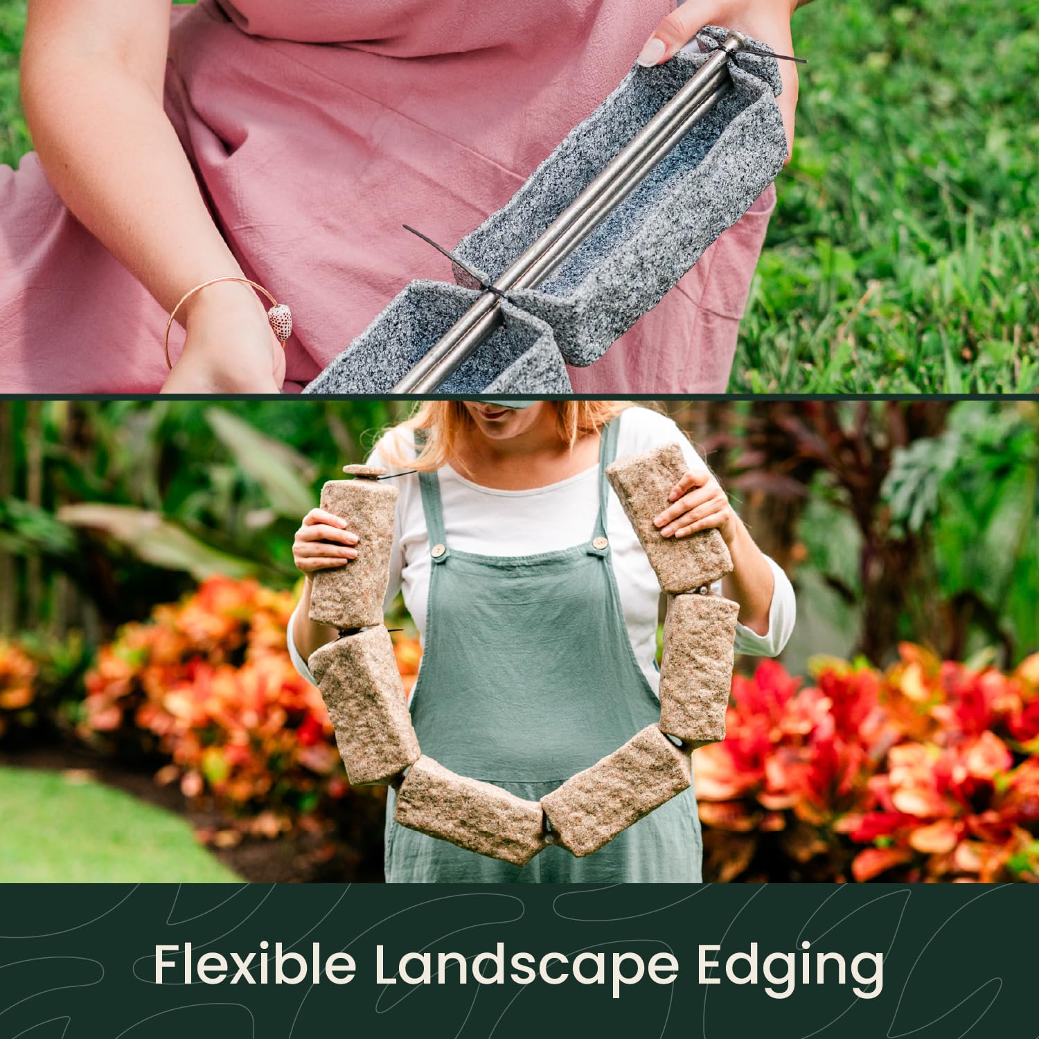 Beuta Landscape Edging | Garden Edging Border | No Dig Faux Stone Bricks for Lawn edging, Flower beds, Pathways & Yards – 4 Packs | Each Pack Has 6 Bricks 48"Lx 4"W x 2.25"H | 12 Spikes | Sandstone