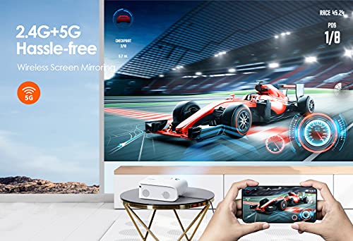 VIMGO 5G WiFi Projector, 9700LUX Native 1080P Projector, 220β Display Video Projector w Tripod, Portable Outdoor Projector for TV Stick, Video Games,HDMI/USB/AV/PS5, iOS Android Smartphone (X1)