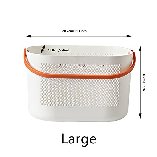 Plastic Bathroom Storage Basket with Handle, for Storing Bathroom Body Wash, Shampoo, Conditioner, Lotion (Orange large)