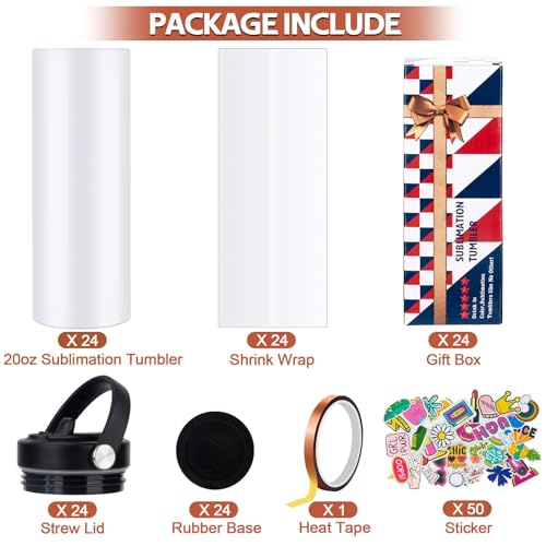IMMERROT 24 Pack 20 OZ Sublimation Tumblers Skinny Straight, Sublimation Sport Water Bottles Blanks Stainless Steel Double Wall Insulated Cups Bulk with Straw Lids DIY for Gift (24 Pack-White)
