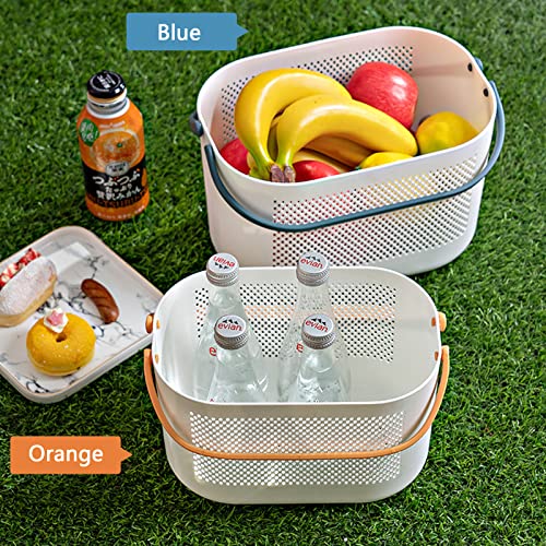 Plastic Bathroom Storage Basket with Handle, for Storing Bathroom Body Wash, Shampoo, Conditioner, Lotion (Orange large)
