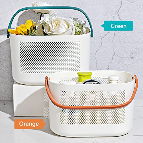 Plastic Bathroom Storage Basket with Handle, for Storing Bathroom Body Wash, Shampoo, Conditioner, Lotion (Orange large)