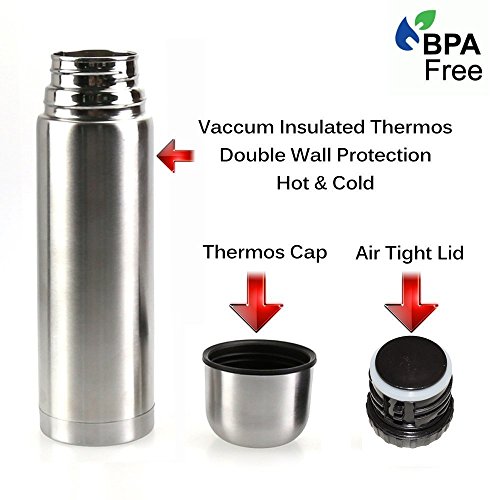 Best Stainless Steel Coffee Thermos, BPA Free, New Triple Wall Insulated, Hot Water & Cold Drinks for Hours, Perfect for Biking, Backpack, Camping, Office or Car (17 OZ/500ML)