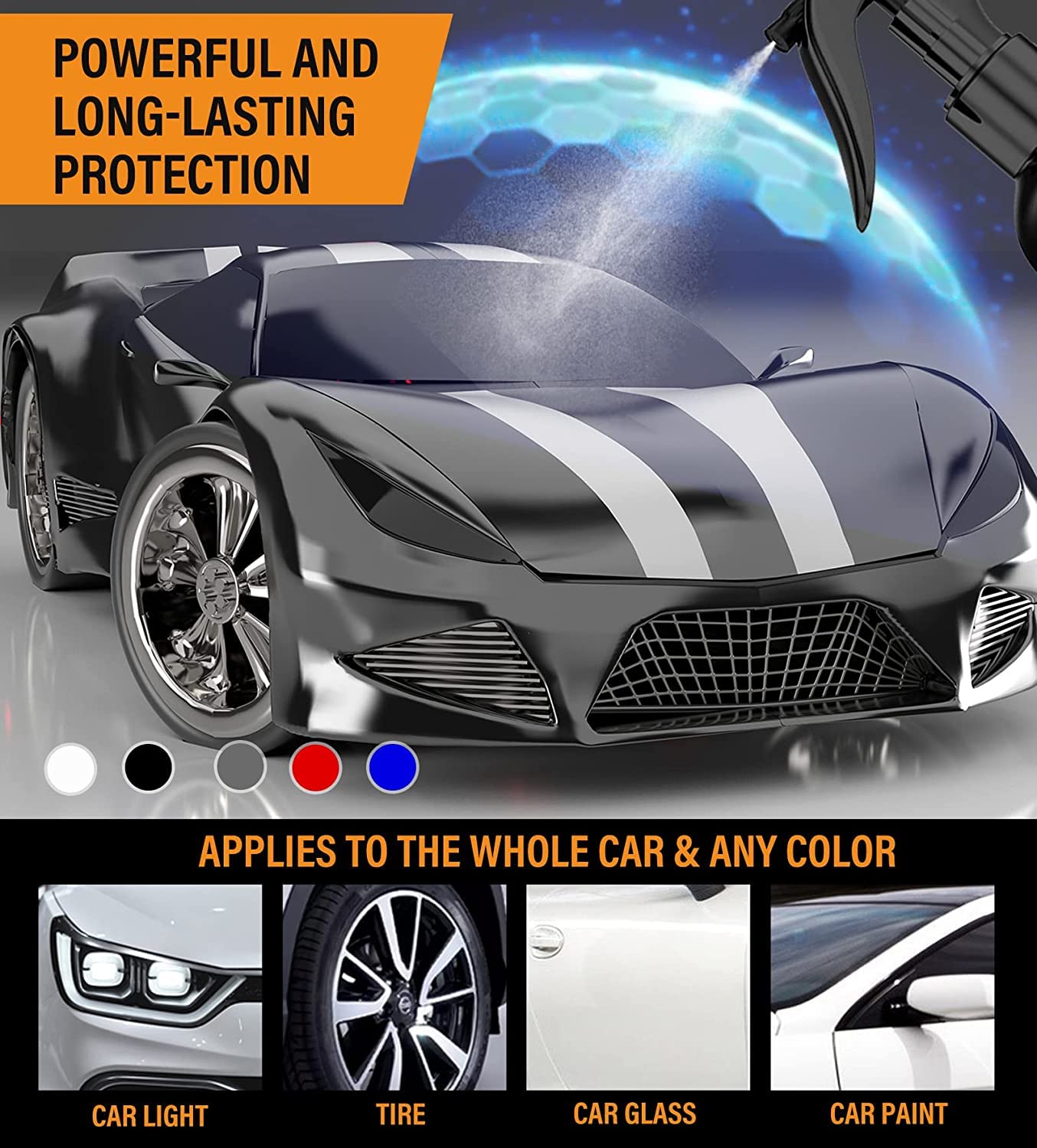 2pc Quick Ceramic Coating Seal Kit - Headlight Restoration - Glass Cleaner - Plastic Trim Restorer - Makes Cars Look Like New - Long Lasting Shine - High Protection (120ml + Glitter Cloth)