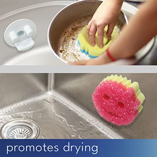 Storage Theory Suction Cup Sponge Holder - White Bathroom and Kitchen Sink Organizer for Round Sponges - No Sponges Included - 1 Pack
