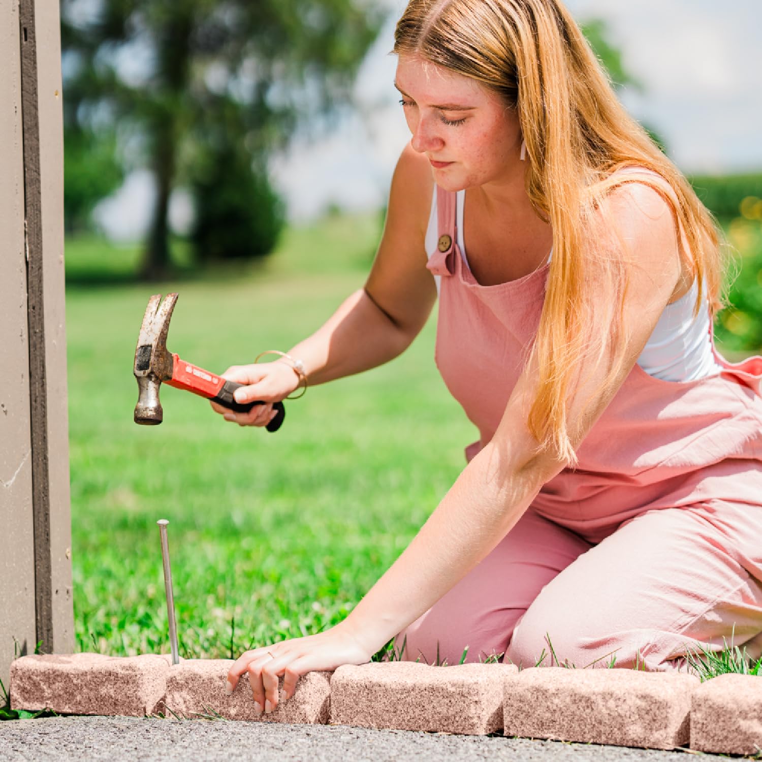 Beuta Landscape Edging | Garden Edging Border | No Dig Faux Stone Bricks for Lawn edging, Flower beds, Pathways & Yards – 4 Packs | Each Pack Has 6 Bricks 48"Lx 4"W x 2.25"H | 12 Spikes | Sandstone