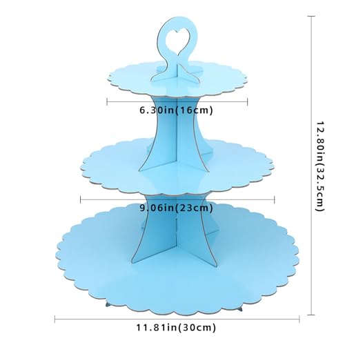 KINMRIS Blue Cake Stands Cardboard 3- Tier Dessert Cupcake Stand for Afternoon Tea 2 Pack, 3-Tier Cupcake Holder for Weddings, Birthday Party Supplies, Wedding Anniversary