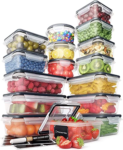 32 Piece Food Storage Containers Set with Easy Snap Lids (16 Lids + 16 Containers) - Airtight Plastic Food Containers for Pantry & Kitchen Organization - For Meal Prep, Home Essentials & Leftovers