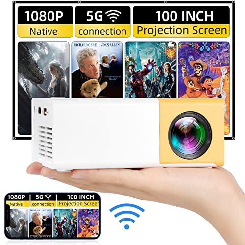 Seorsok 5G WiFi Mini Projector Portable Outdoor Projector with 100'Screen,1080P Supported Home Theater Video Projector Compatible with HDMI/USB/PC/AV/Audio;HD Movie Projector for iOS & Android Phone
