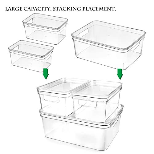 loobuu Plastic Clear Storage Bins with Lid, Stackable Pantry Organizer Box Bin Containers for Organizing Wardrobe Clothes, Fridge, Pantry Cabinet, Fruit, Vegetables, Bathroom Supplies 3 Pack