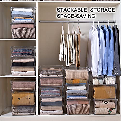 loobuu Plastic Clear Storage Bins with Lid, Stackable Pantry Organizer Box Bin Containers for Organizing Wardrobe Clothes, Fridge, Pantry Cabinet, Fruit, Vegetables, Bathroom Supplies 3 Pack