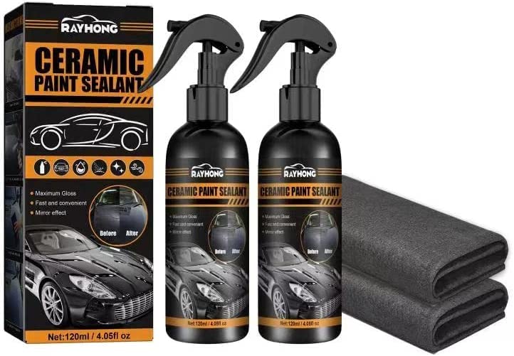 2pc Quick Ceramic Coating Seal Kit - Headlight Restoration - Glass Cleaner - Plastic Trim Restorer - Makes Cars Look Like New - Long Lasting Shine - High Protection (120ml + Glitter Cloth)