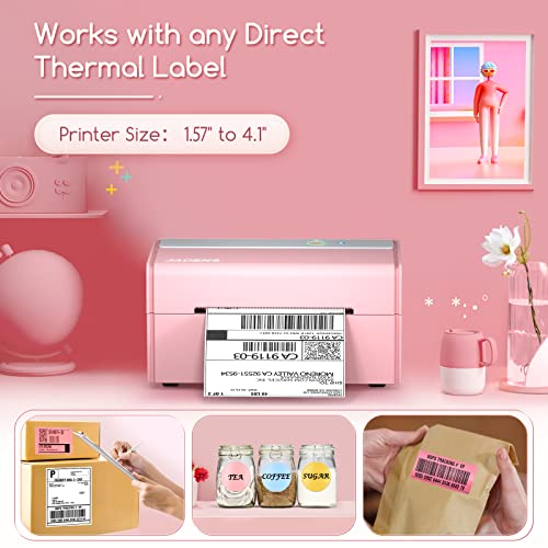 JADENS Bluetooth Thermal Label Printer -Wireless Shipping Label Printer for Ebay, USPS, Etsy & Amazon, Compatible with iPhone, Android & Windows (Mac Not Support Bluetooth), 4x6 Label Maker, Pink