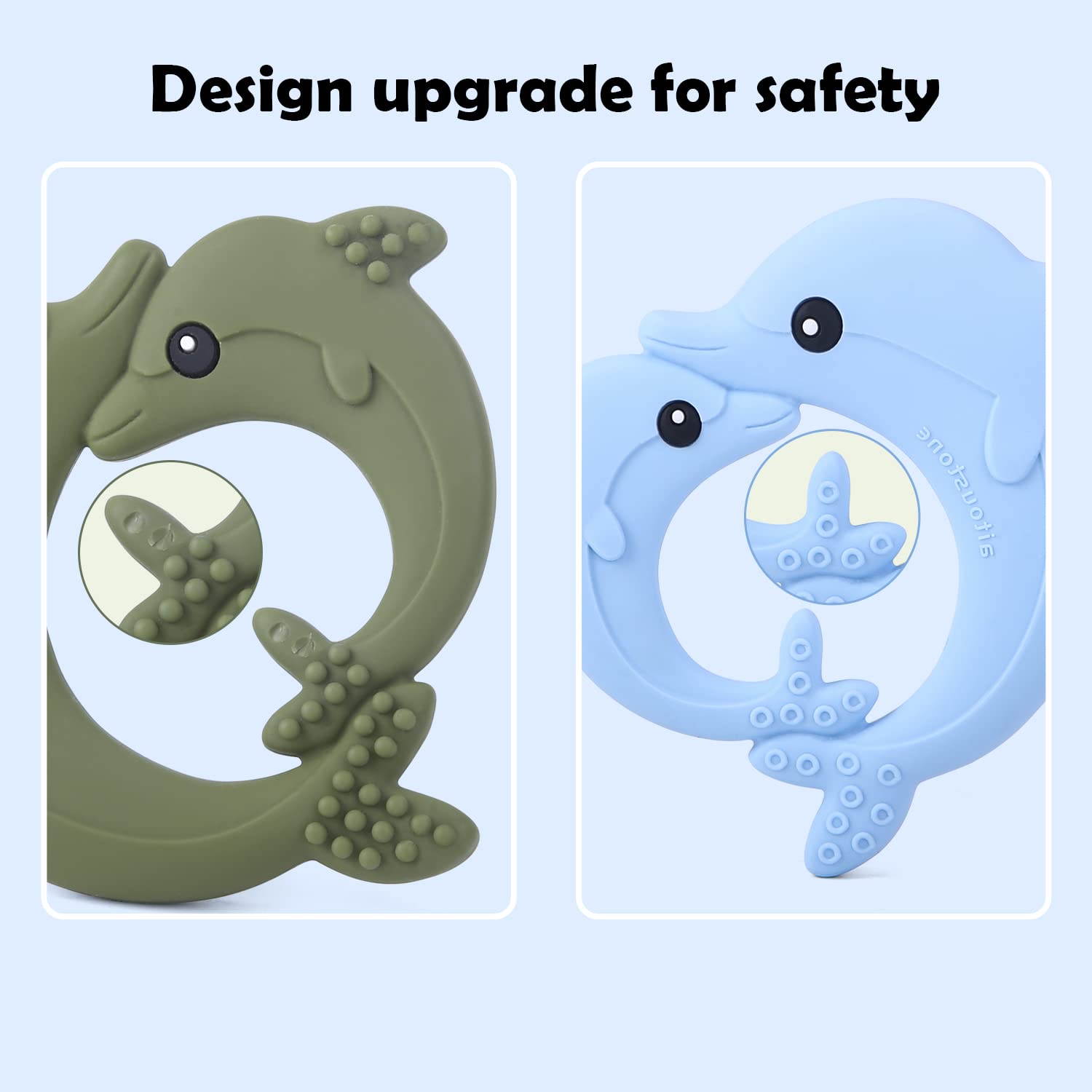 Aitoustone Soft Dolphin Teething Teether Toys for Babies 0-6 & 6-12 Months, 4 Pack Gift, BPA Free, Chewing Relief with Easy to Hold Handles