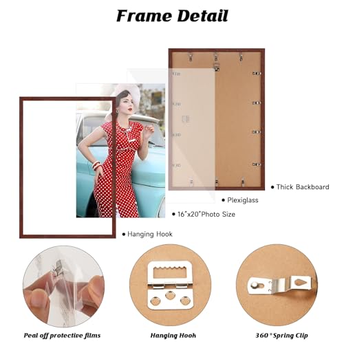 HLiWEGNS 16x20 Poster Frame Dark Walnut, Single, Woodgrain Vintage 16 x 20 Picture Frame, Gallery 20x16 Frame with Plexiglass for Artwork, Poster, Print, Photo Display