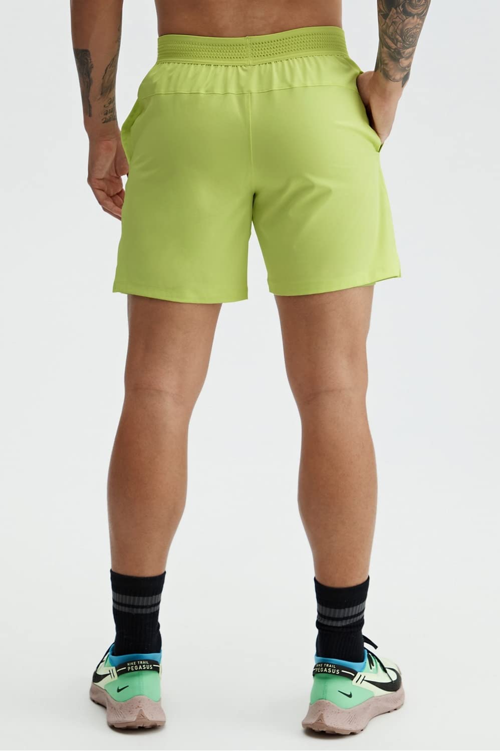 Fabletics Men's The Fundamental Short, Workout, Running, Training, Gym, Yoga, Ultra Lightweight, Athletic, 7" Inseam, M, Faded Lime