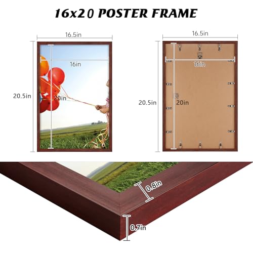 HLiWEGNS 16x20 Poster Frame Dark Walnut, Single, Woodgrain Vintage 16 x 20 Picture Frame, Gallery 20x16 Frame with Plexiglass for Artwork, Poster, Print, Photo Display