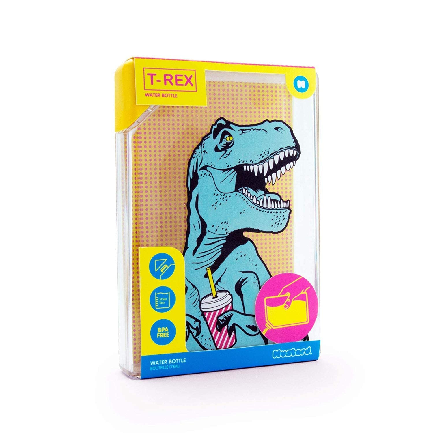 Get Bullish T-Rex Flask Style Pop Art Water Bottle | Flat Profile Fits in Handbag | BPA Free