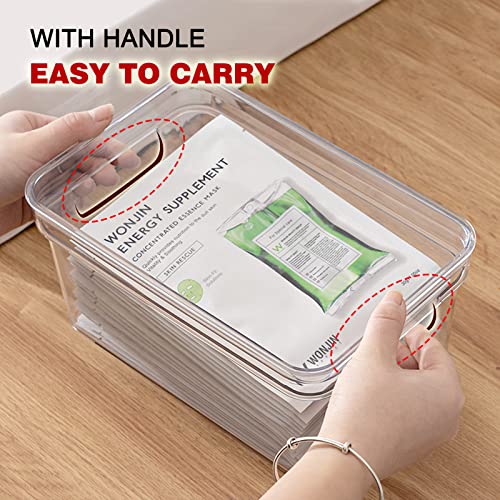 loobuu Plastic Clear Storage Bins with Lid, Stackable Pantry Organizer Box Bin Containers for Organizing Wardrobe Clothes, Fridge, Pantry Cabinet, Fruit, Vegetables, Bathroom Supplies 3 Pack
