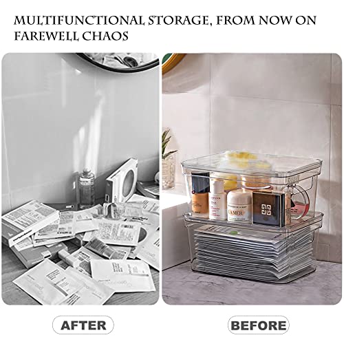 loobuu Plastic Clear Storage Bins with Lid, Stackable Pantry Organizer Box Bin Containers for Organizing Wardrobe Clothes, Fridge, Pantry Cabinet, Fruit, Vegetables, Bathroom Supplies 3 Pack