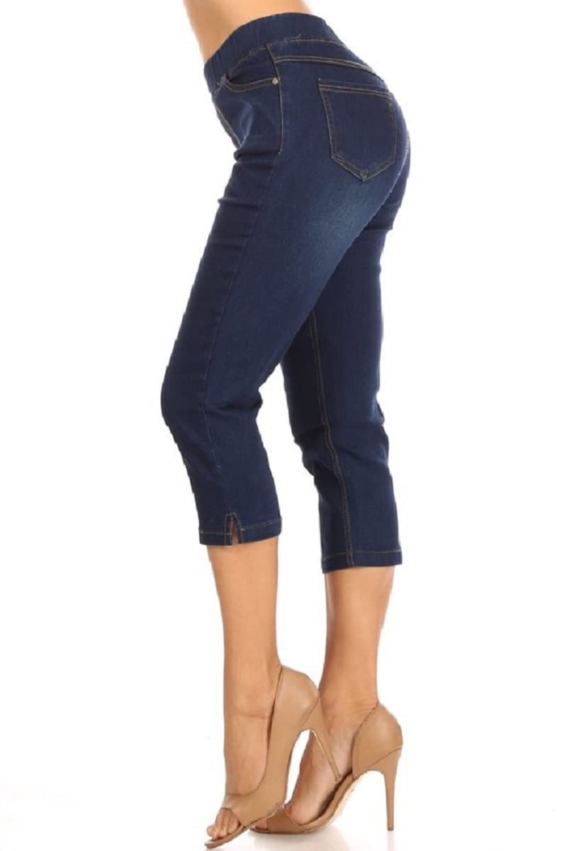 Women's Capris Jean Skinny Pull-On Denim Capri Pants for Women Cropped Jeans Size XL Dark Blue Denim