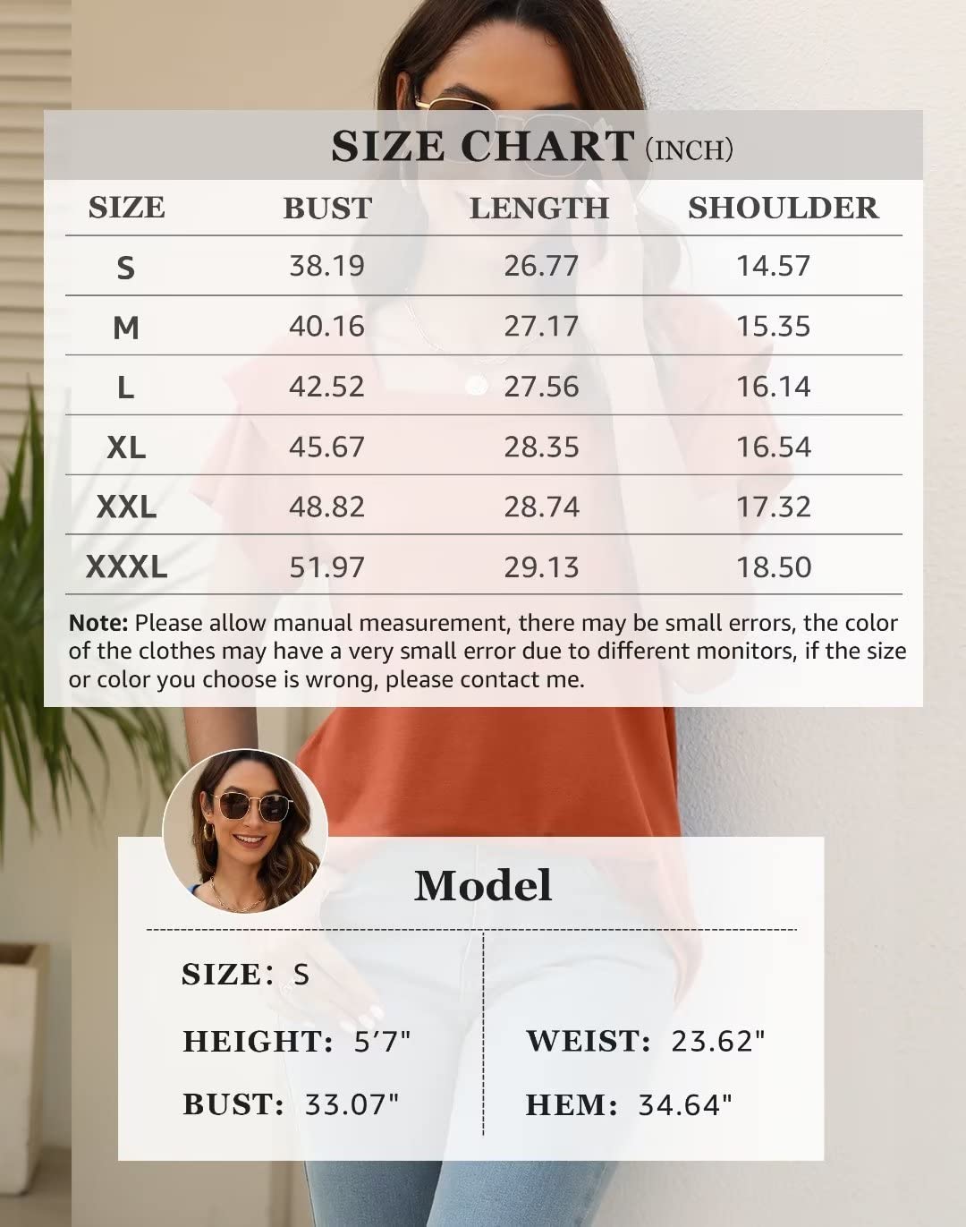 Womens Shirts Square Neck Ruffle Short Sleeve Summer Tops Orange