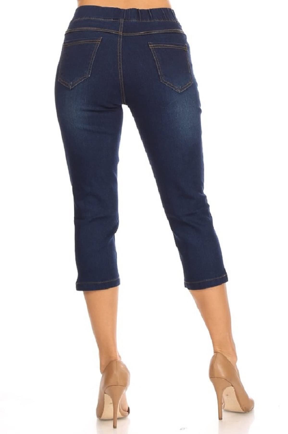 Women's Capris Jean Skinny Pull-On Denim Capri Pants for Women Cropped Jeans Size XL Dark Blue Denim