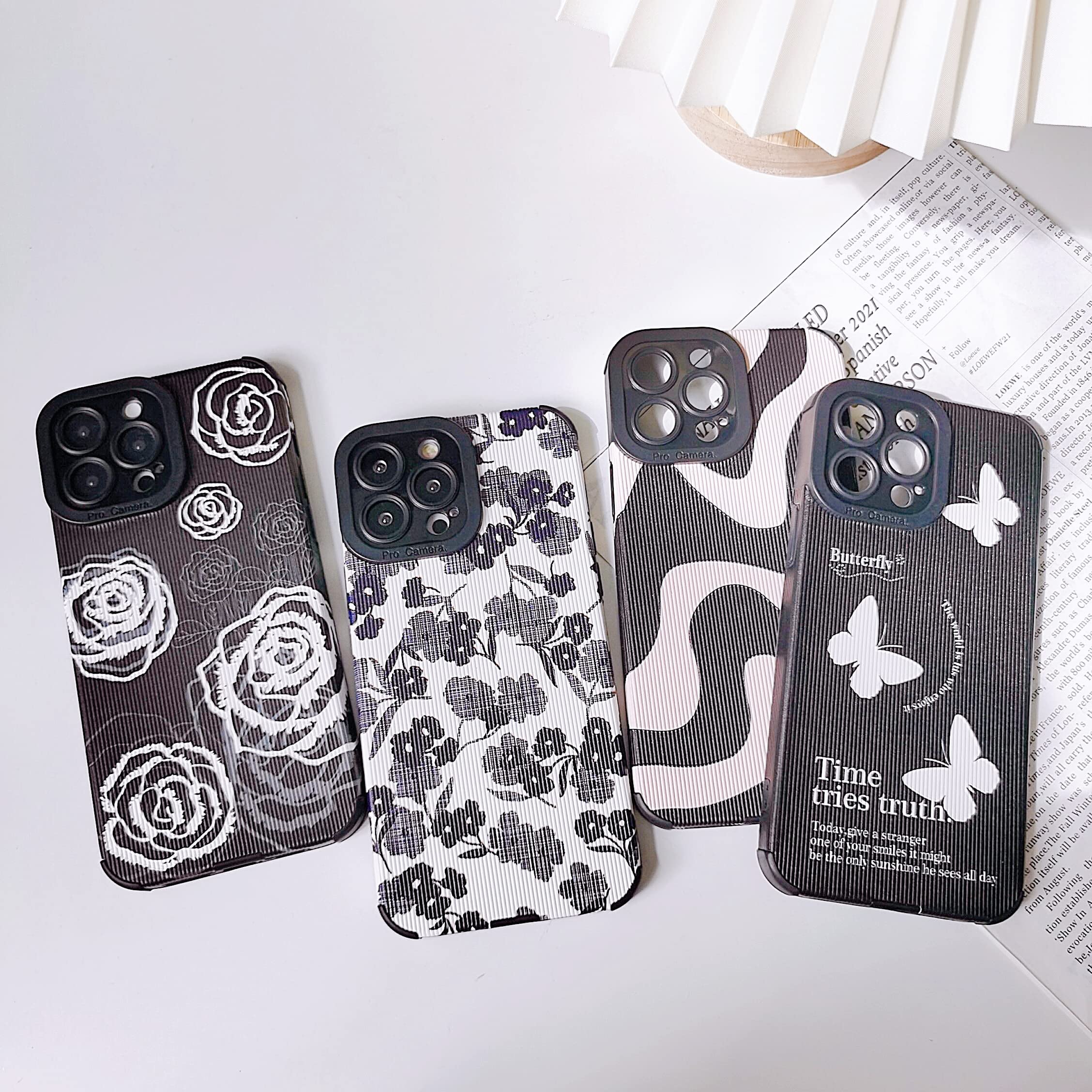 INJPCUCA Designed for iPhone 14 Pro Max Case Cute Wave Pattern Design Black Protective Case for Women Girls PU Leather Silicone Slim Shockproof Cover for iPhone 14 Pro Max 6.7", Beige White